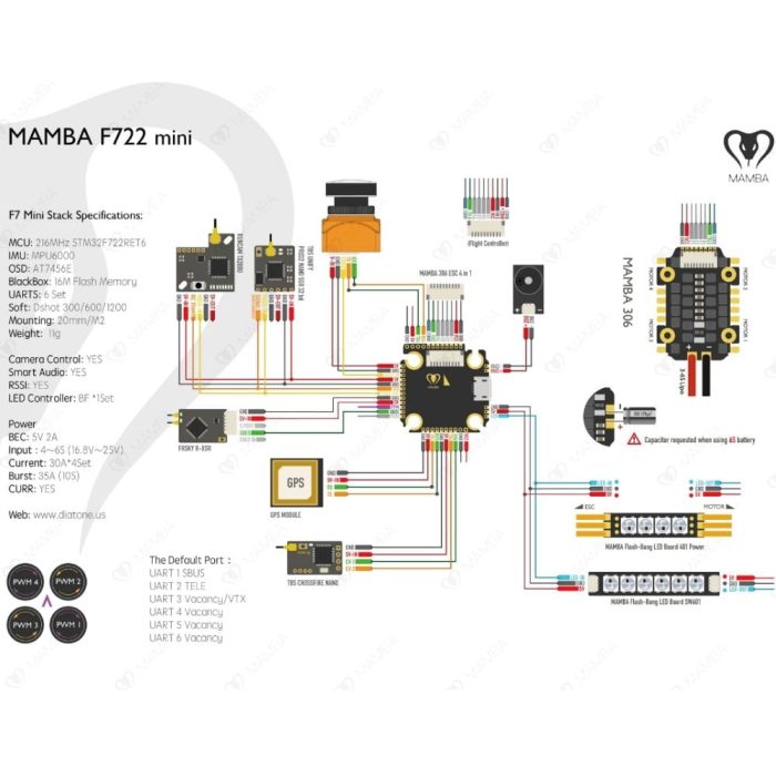 Diatone MAMBA F722 MINI 2-6S 5V 2A BEC OSD Flight Controller 20x20mm ...