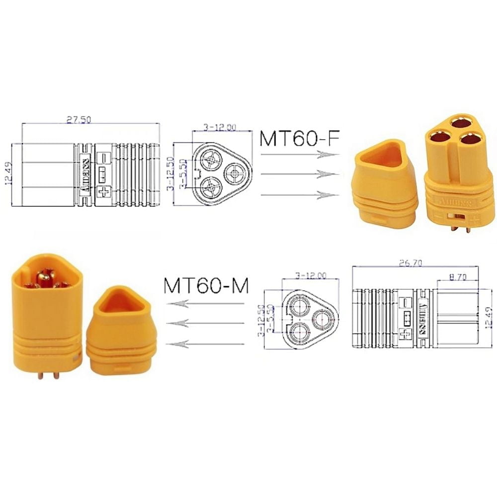 Amass MT60 3.5mm 3 Pole Motor / ESC Connector Set Male – Female (1 set ...