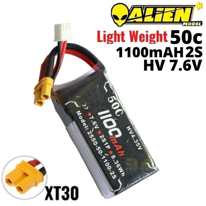 Alienmodel 2S 7.6HV 1100mAh 50C Lipo Battery with XT30 Plug AL1100/50 ...