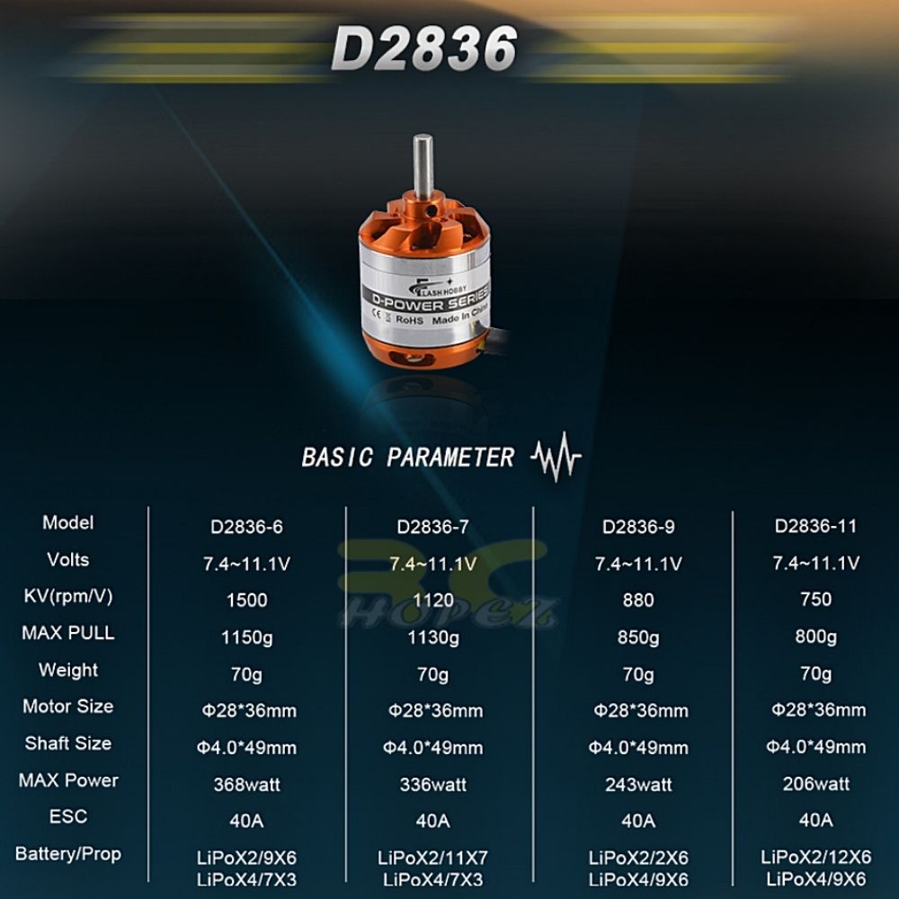 Flash Hobby D2836-6 1500KV 2-3S Brushless Motor – RC HOPEZ