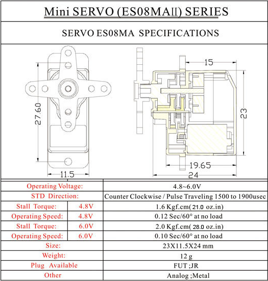 Emax ES08MA II 12g Mini Metal Gear Analog Servo For RC Model – RC HOPEZ