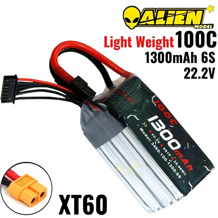 Alienmodel 6S 22.2V 1300mAh 100C Lipo Battery with XT60 Plug AL1300/100 ...