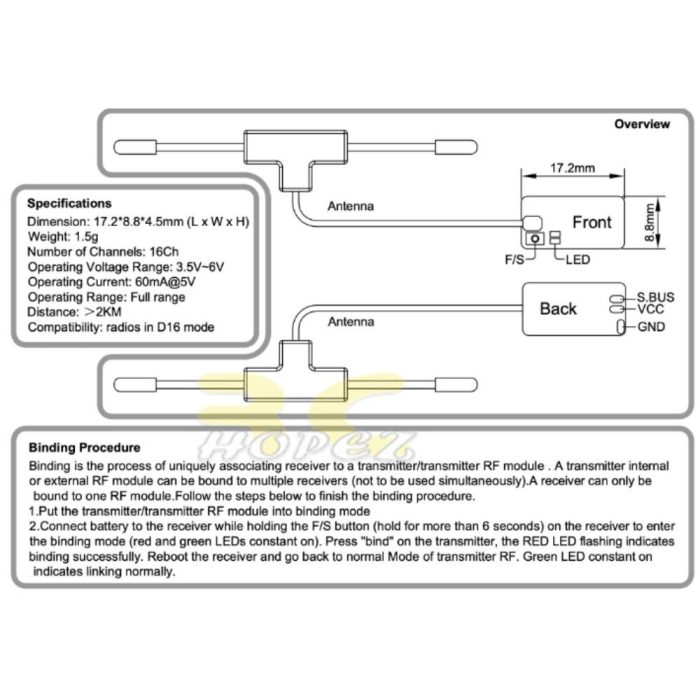 Jumper R1 V2 Mini D16 receiver compatible with FrSky D16 XM+ protocol ...
