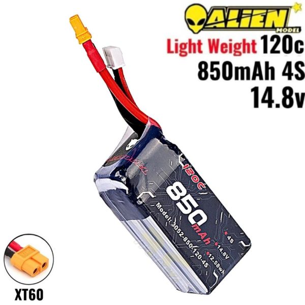 Alienmodel 4S 14.8V 850mAh 120C Lipo Battery with XT60 Plug AL850/120 ...