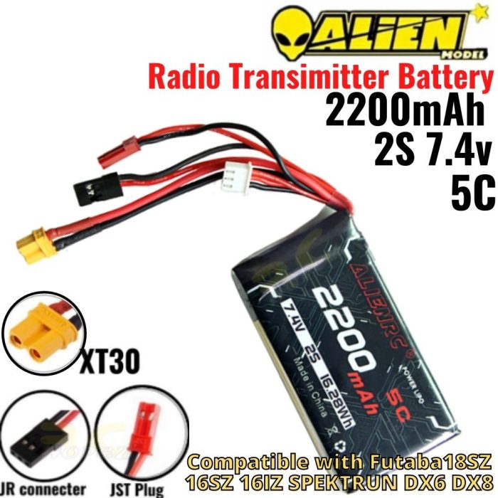 Alienmodel 2S 7.4V 2200mAh 5C Lipo Battery with XT30,JST And JR ...