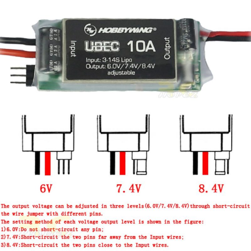 Hobbywing UBEC 10A Voltage Regulator Module 3-14S 6 / 7.4 / 8.4V 10A Adjustable BEC High Voltage ...