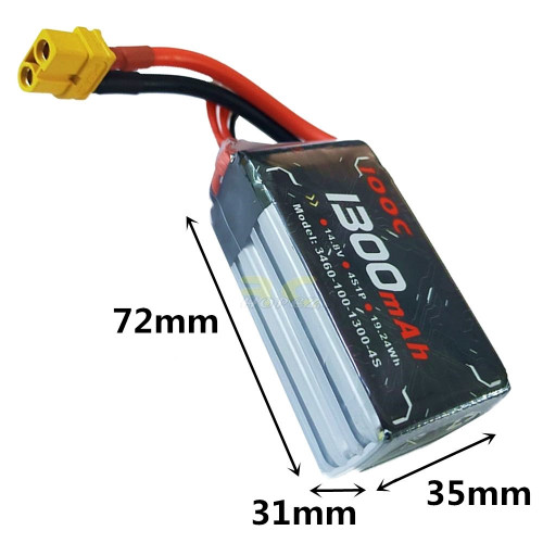 Alienmodel 4S 14.8V 1300mAh 100C Lipo Battery with XT60 Plug AL1300/100 ...