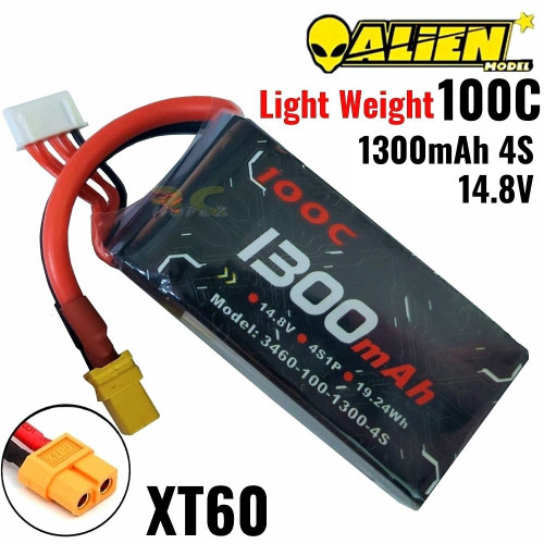 Alienmodel 4S 14.8V 1300mAh 100C Lipo Battery with XT60 Plug AL1300/100 ...
