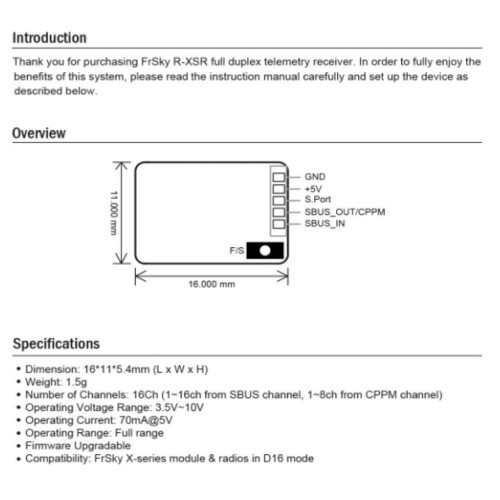 FrSky R-XSR Ultra SBUS/CPPM D16 16CH Mini Redundancy Receiver 1.5g HM ...