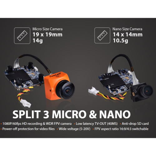 RunCam Split 3 Micro FOV 165 Degree 1080P/60fps HD Recording & WDR FPV ...