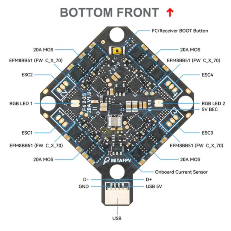 BetaFPV F4 20A AIO FC V1 ELRS 2.4G 2-3S (26X26mm) Brushless Flight Controller For Pavo Pico ...