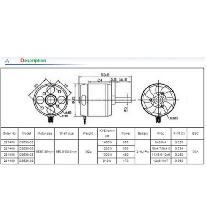 DYS D3536-9 910KV Brushless Motor – RC HOPEZ