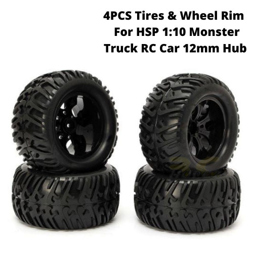 4PCS Tires & Wheel Rim Â For HSP 1:10 Monster Truck RC Car 12mm Hub GF ...