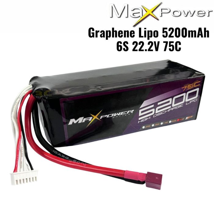 Maxpower Graphene Lipo 22.2V 5200mAh 75C 6S Lipo Battery with Dean Plug ...