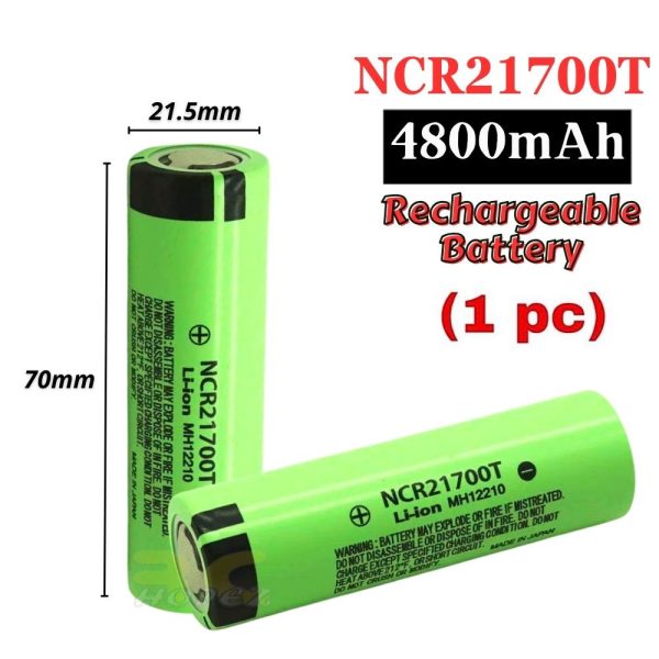 1PC NCR 21700 T 3.7v 4800mah Rechargeable 21700 Li-ion Battery Flat Top ...