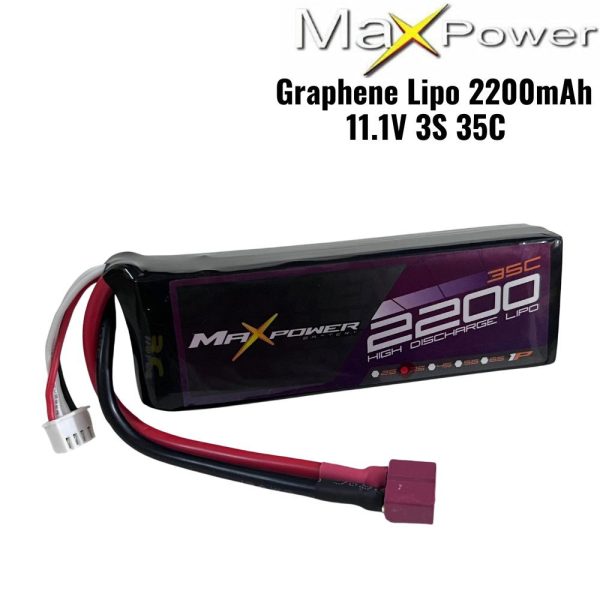 Maxpower Graphene Lipo 11.1V 2200mAh 35C 3S Lipo Battery with Dean Plug ...